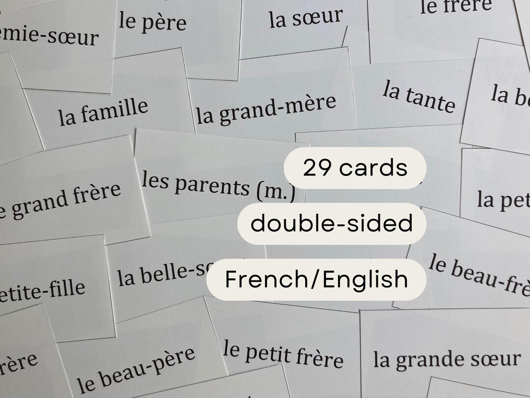 Family French/english Flashcards Double-sided 29 Cards Pack 7 - Etsy