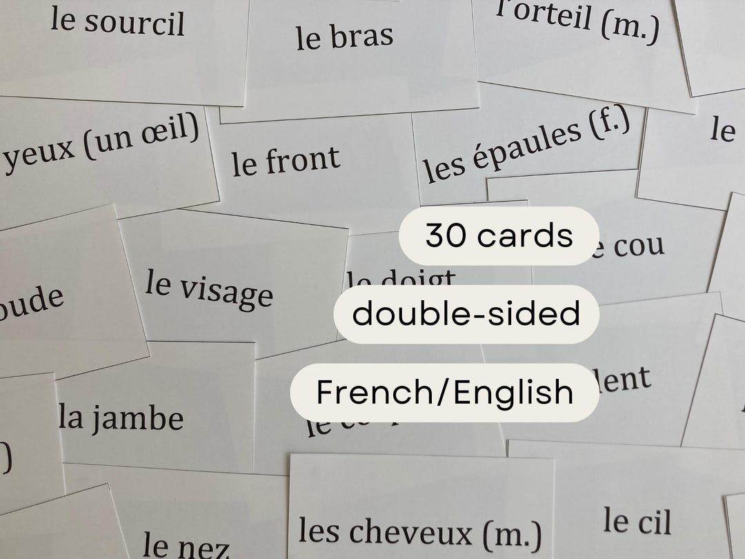 Body Parts French/english Flashcards Double-sided 30 Cards Pack 8 - Etsy