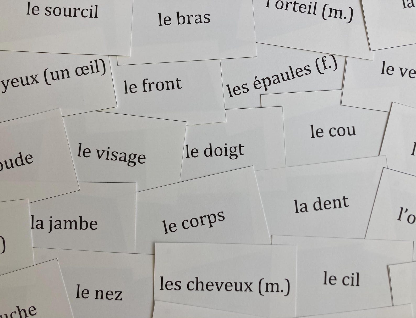 Body Parts French/english Flashcards Double-sided 30 Cards Pack 8 - Etsy