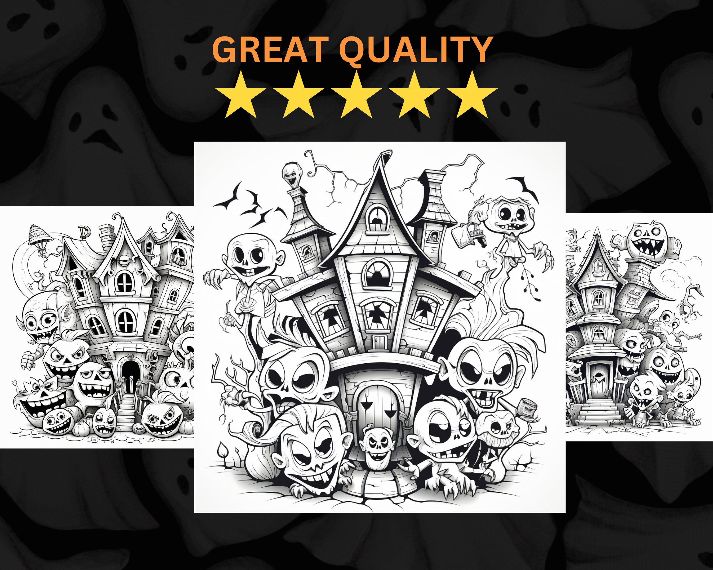 Haunted House Coloring Page, Ghost Coloring Page, Spooky Mansion ...