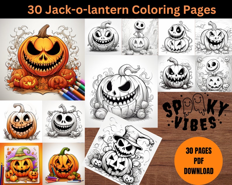 30 Jack-o'-lantern Coloring Pages: Halloween Activity Sheets (PDF) - Etsy
