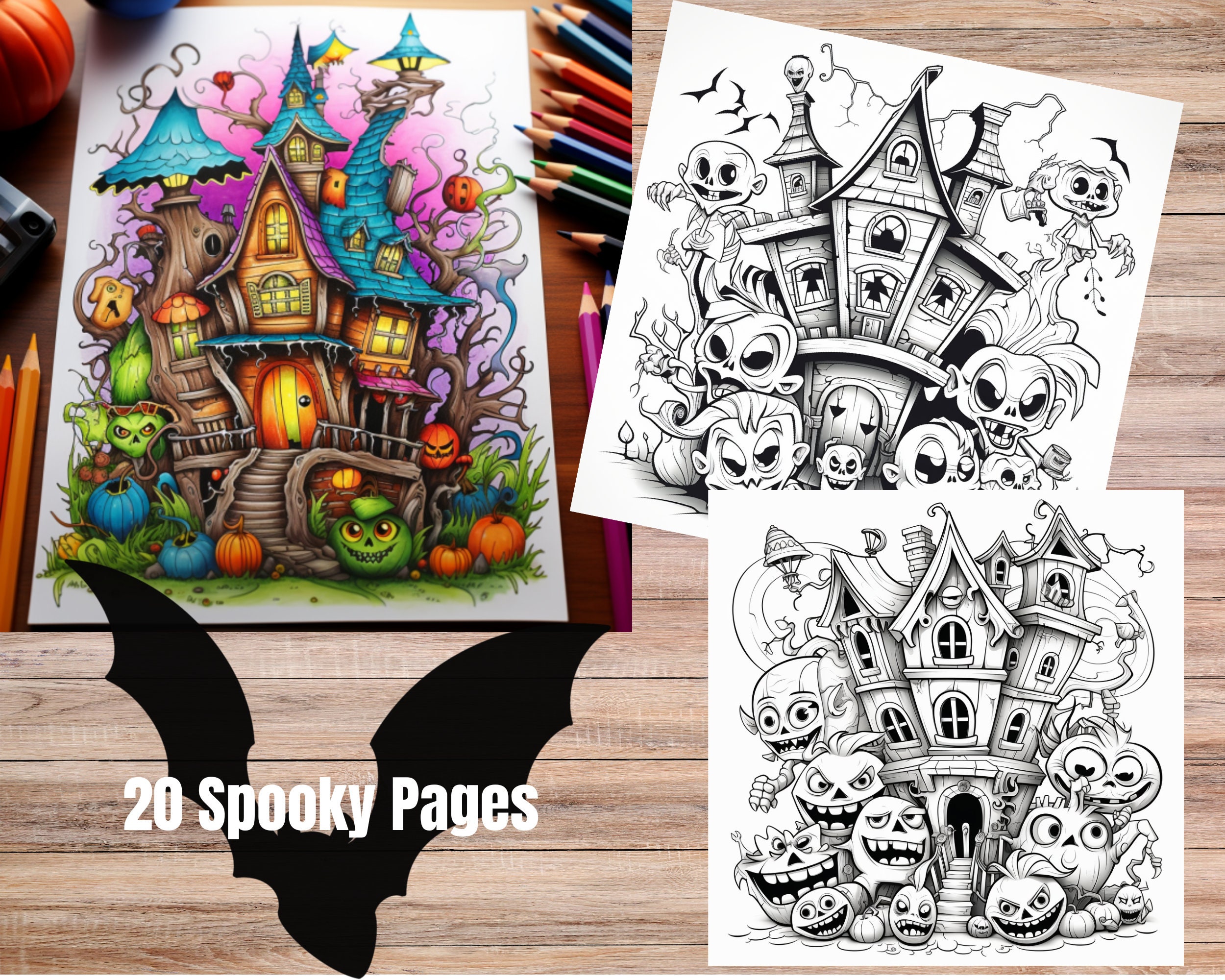 Haunted House Coloring Page, Ghost Coloring Page, Spooky Mansion ...