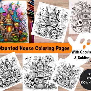 Haunted House Coloring Page, Ghost Coloring Page, Spooky Mansion ...