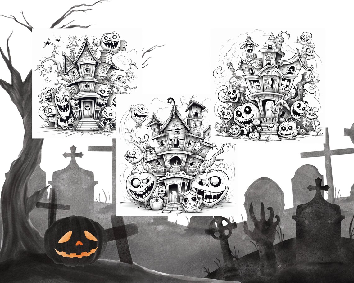 Haunted House Coloring Page, Ghost Coloring Page, Spooky Mansion ...