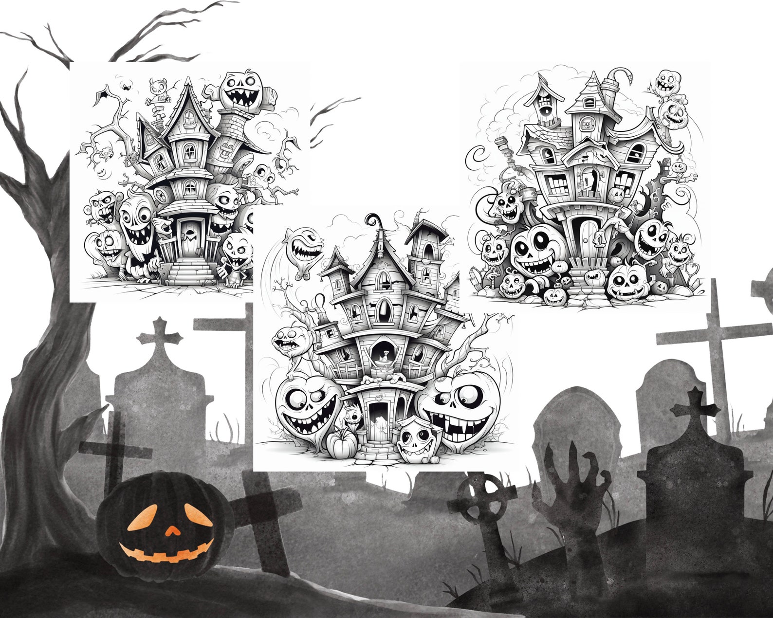 Haunted House Coloring Page, Ghost Coloring Page, Spooky Mansion ...