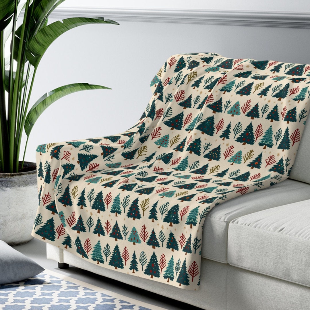 Christmas Tree Sherpa Blanket, Pine Trees Blanket, Winter Holiday Throw ...