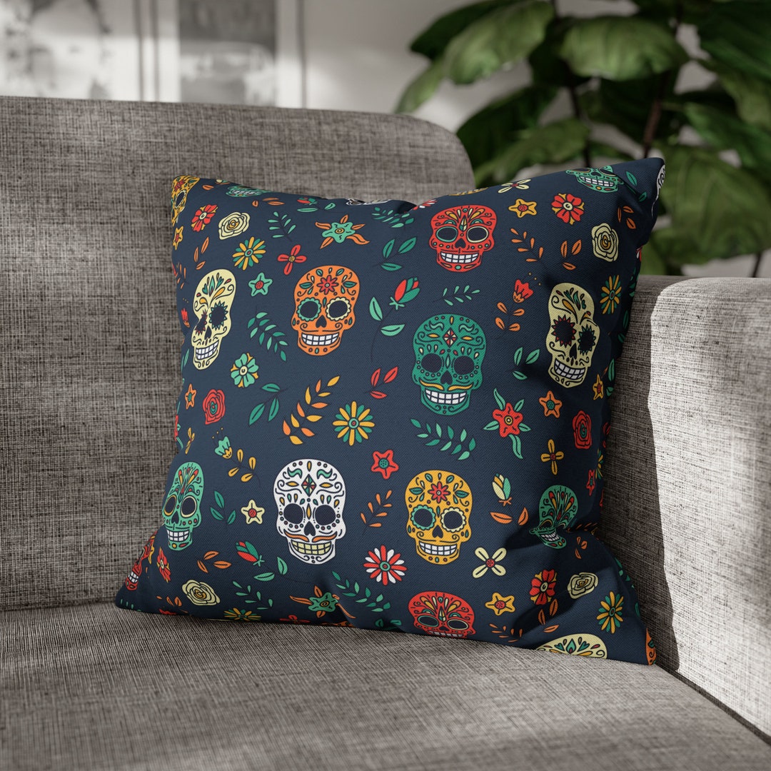 Pillowcase Sugar Skull Blue, Day of the Dead Pillow Case Dia De Los ...