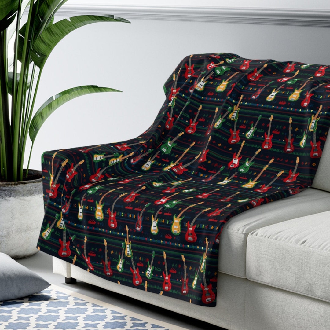 Rockstar Guitar Player Sherpa Blanket, Electric Guitars, Fleece Blanket ...