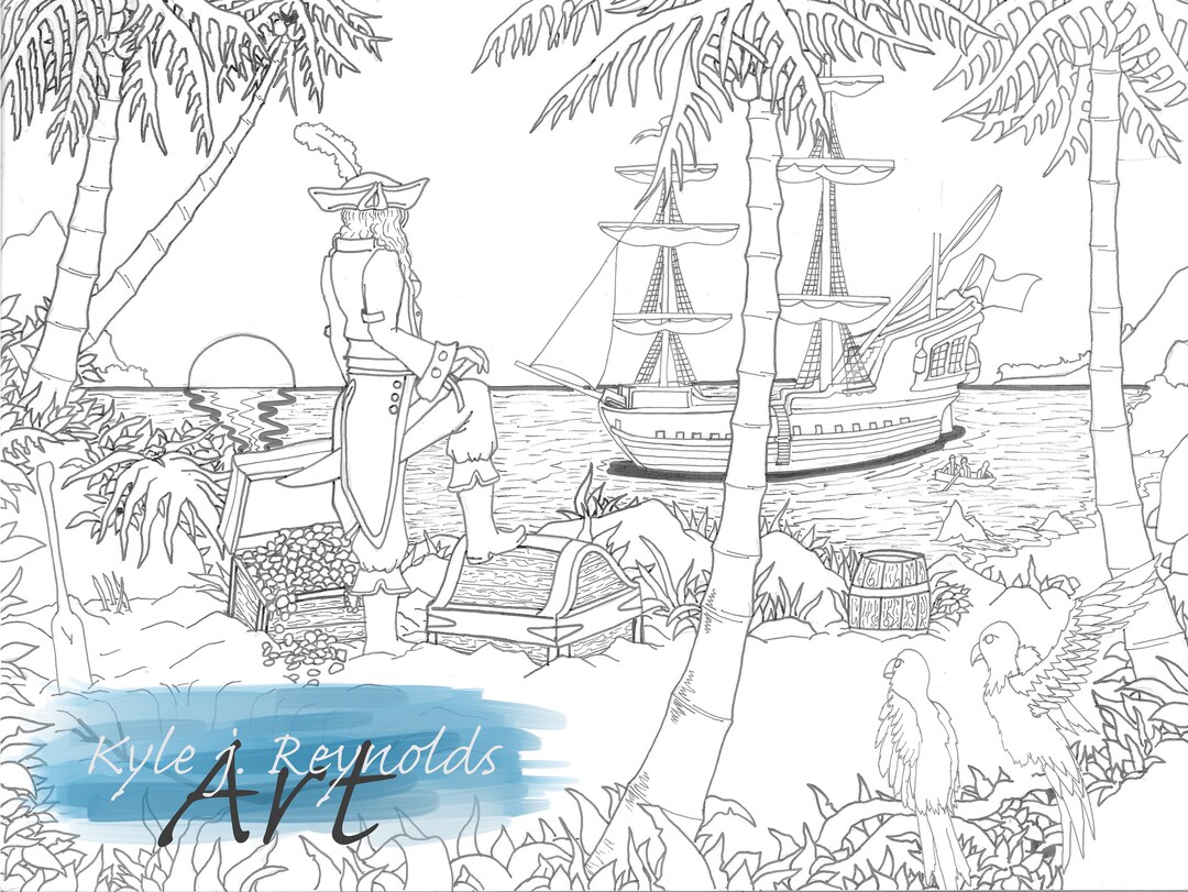 Pirate Ship Themed Digital Coloring Pages Pack Includes 5 Different ...