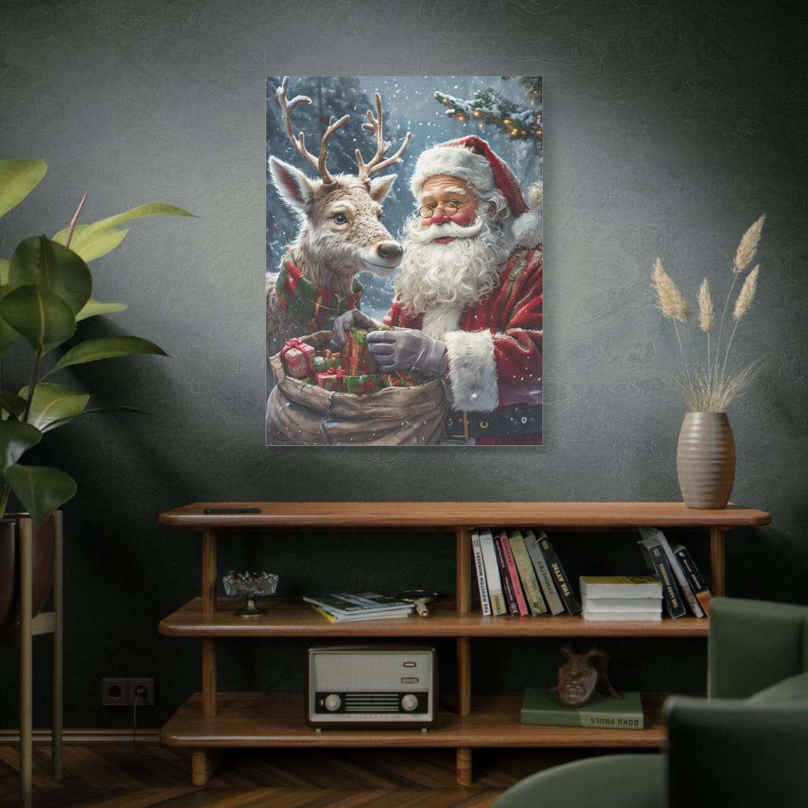 Santa and Reindeer Christmas Canvas | Matte Stretched 1.25" - Etsy