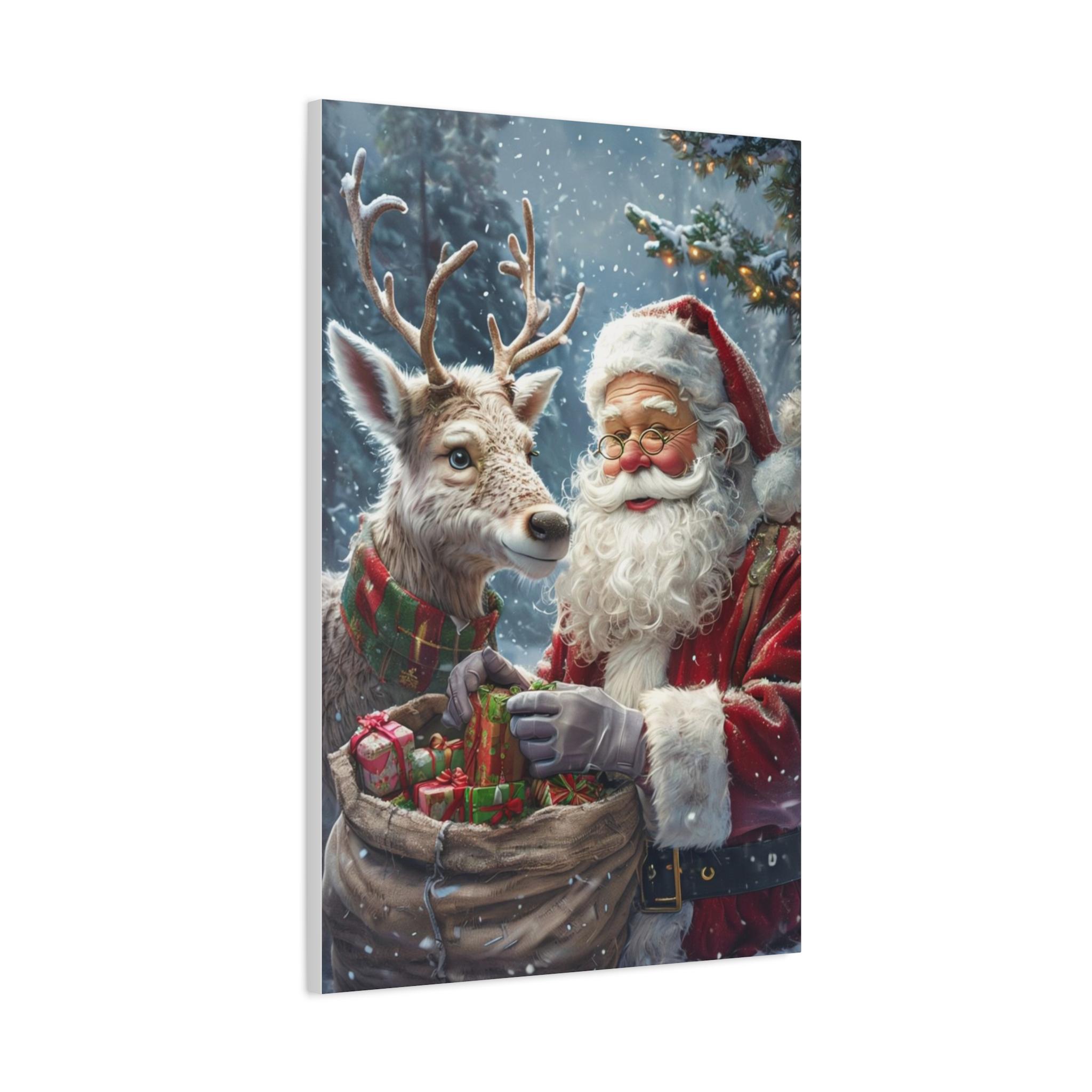 Santa and Reindeer Christmas Canvas | Matte Stretched 1.25" - Etsy