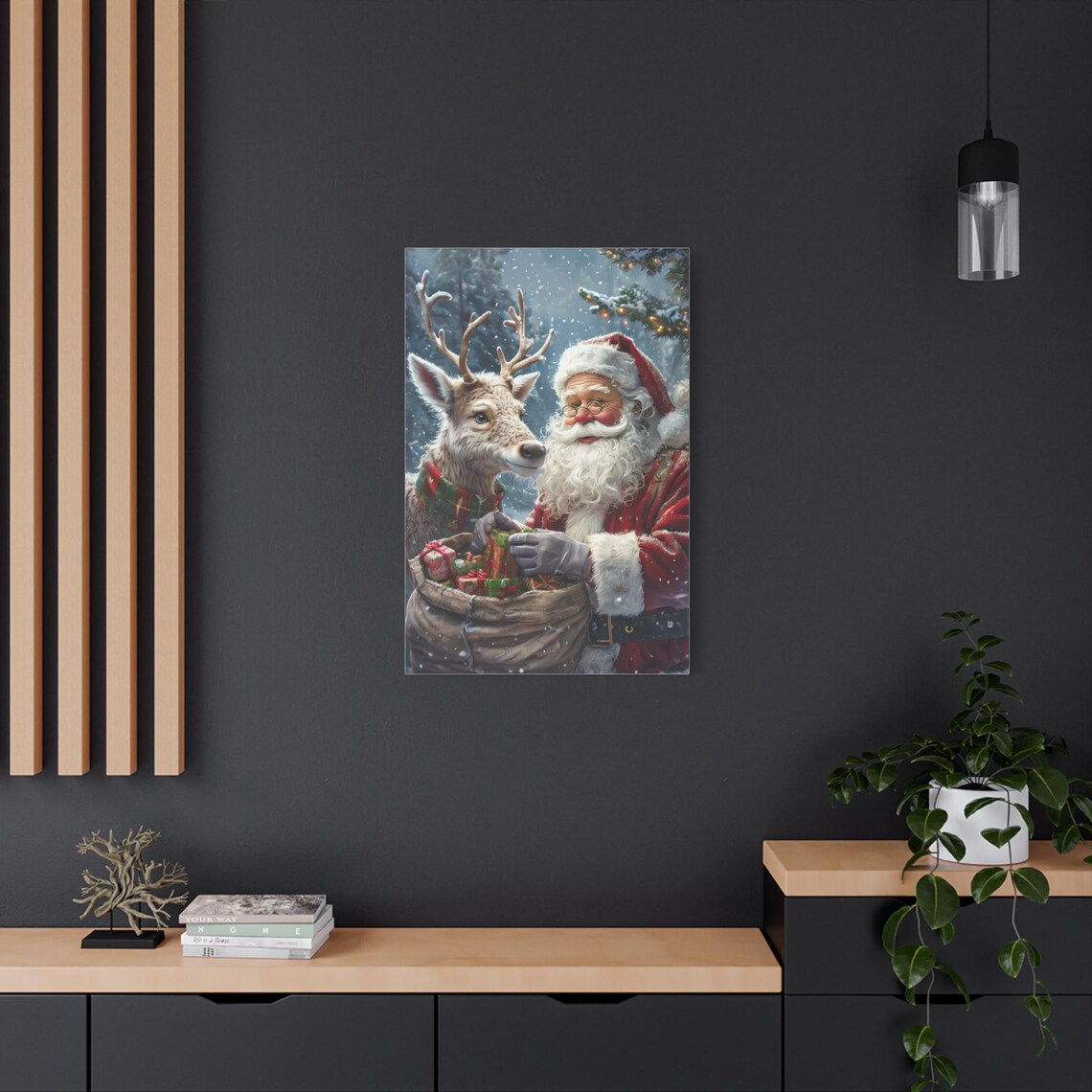 Santa and Reindeer Christmas Canvas | Matte Stretched 1.25" - Etsy