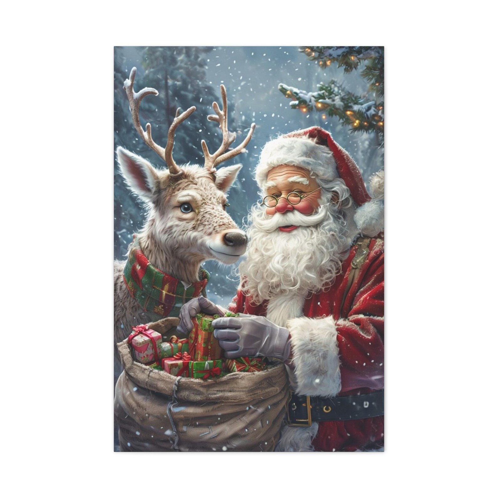 Santa and Reindeer Christmas Canvas | Matte Stretched 1.25" - Etsy