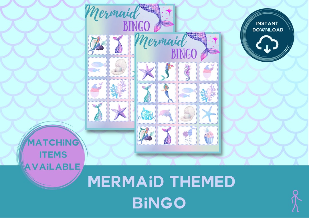 Mermaid - Bingo | Party Game | Girls Birthday | Mermaid Themed Party ...