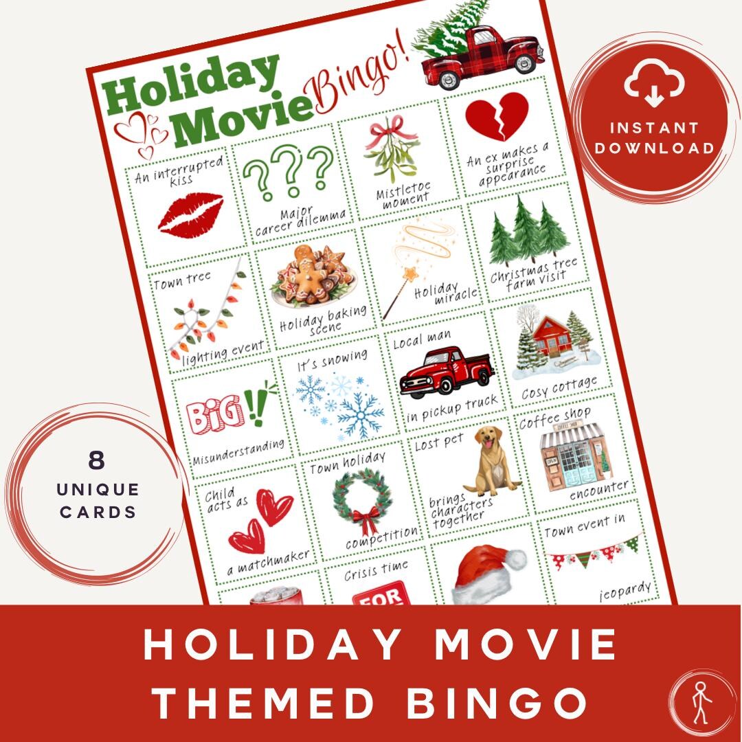 Holiday Movie Bingo Game: Printable Rom-com Cards (instant Download) - Etsy