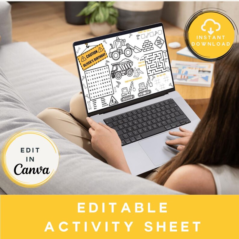 Editable Construction Birthday Placemat for Kids | Personalised ...