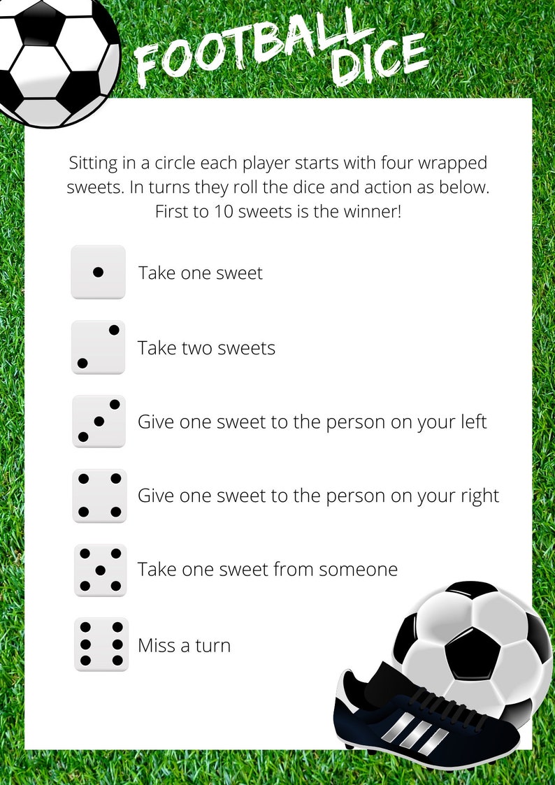 Football/soccer Dice Game: Instant Download - Etsy