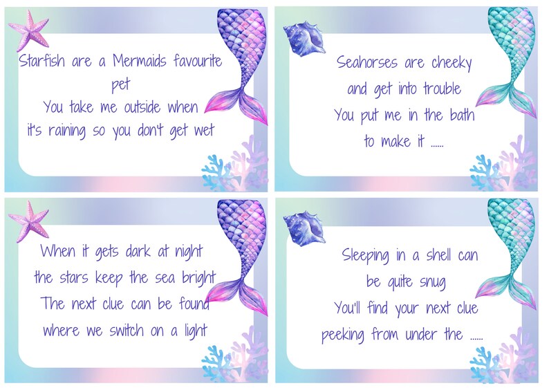 Mermaid - Treasure Hunt | Rhyming Clues | Scavenger Hunt | Party ...