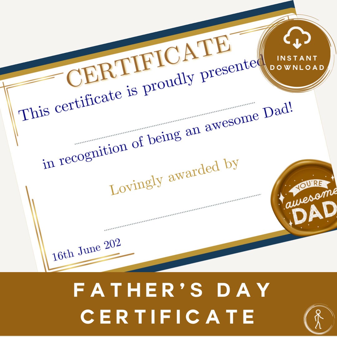 Father's Day Certificate Awesome Dad Download Children's Fathers Day ...