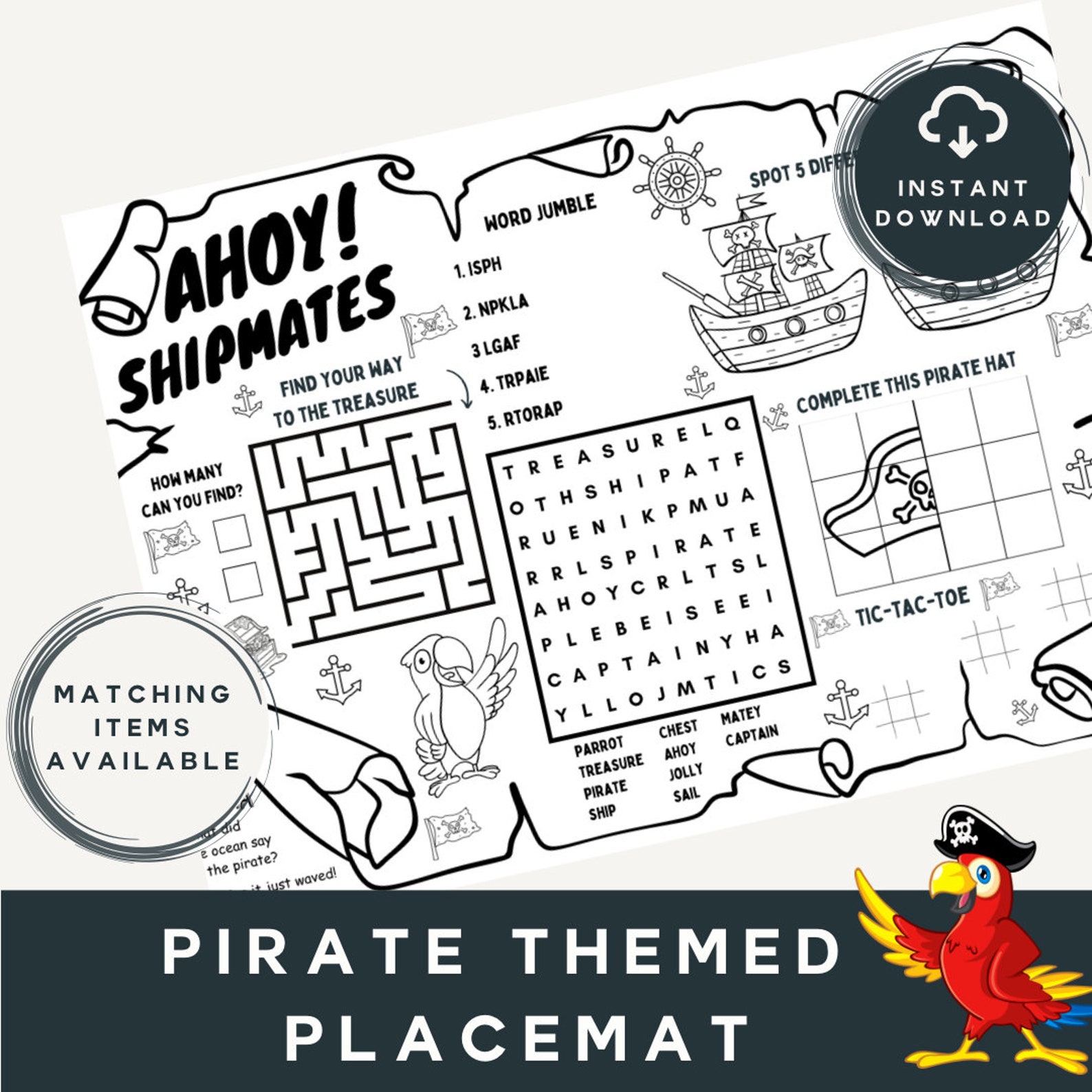 Pirate Placemat | Pirate Themed Activity | Pirate Themed Events ...