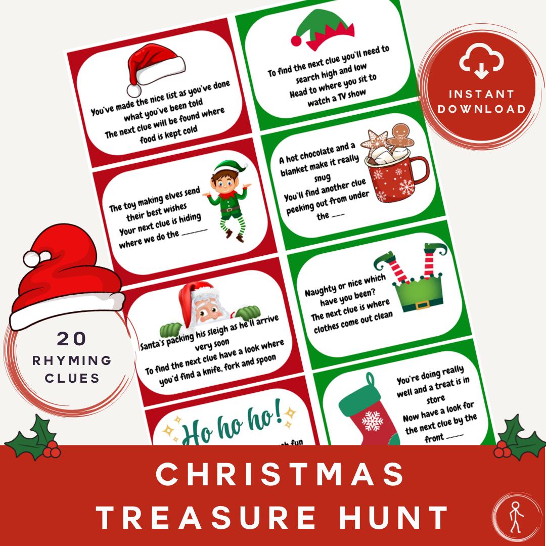 Christmas Treasure Hunt: 20 Rhyming Clues, Indoor Family Game (instant ...
