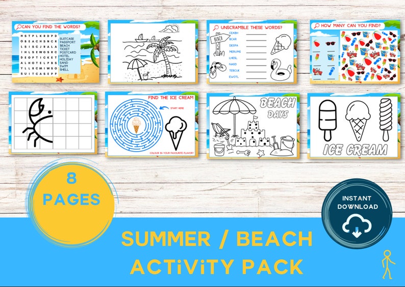 Kids Summer Activity Pack: Beach Games & Coloring (digital Download) - Etsy
