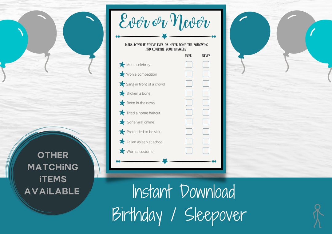 Ever or Never Birthday Game: Sleepover Quiz (digital Download) - Etsy
