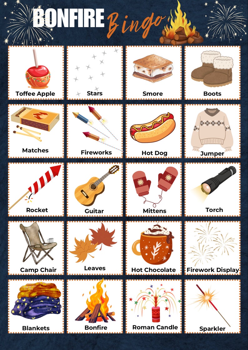 Bonfire Bingo | Bonfire Themed Game | Firework Bingo | Guy Fawkes ...