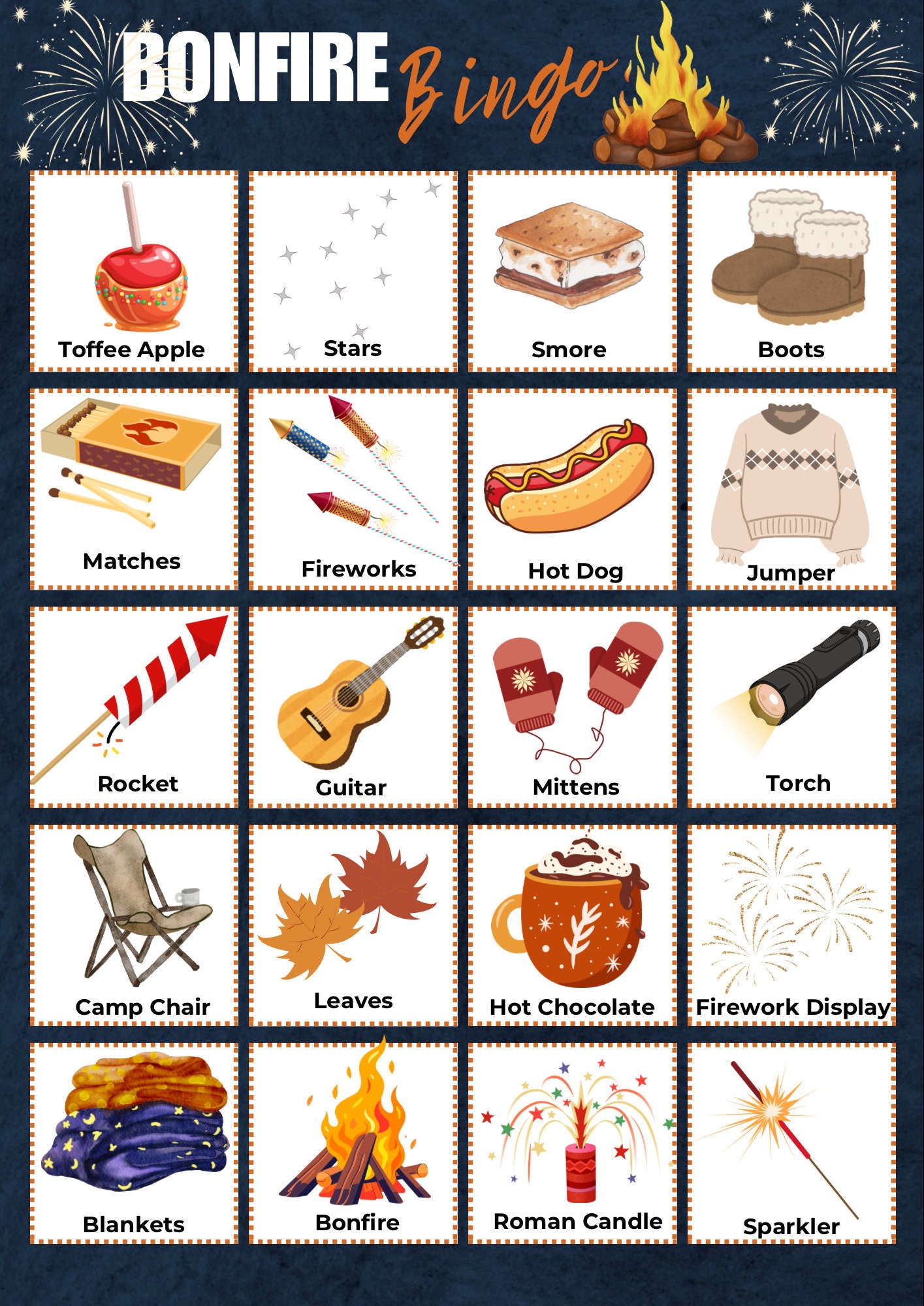 Bonfire Bingo | Bonfire Themed Game | Firework Bingo | Guy Fawkes ...