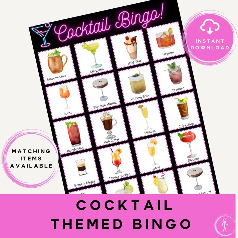 Cocktail Bingo | Cocktail Themed Game | Girls Night in | Retro Bingo ...