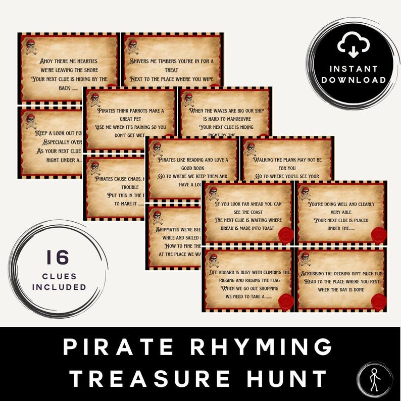 Pirate Treasure Hunt: Rhyming Clues, Kids Party Game (digital Download ...
