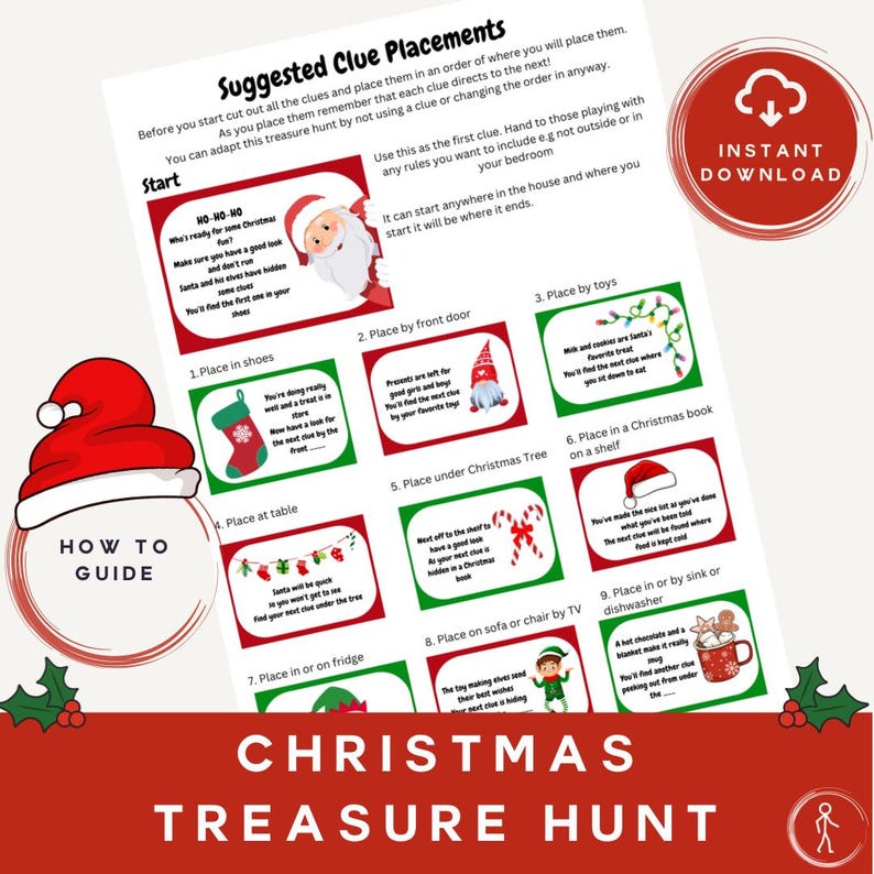 Christmas Treasure Hunt: 20 Rhyming Clues, Indoor Family Game (instant ...