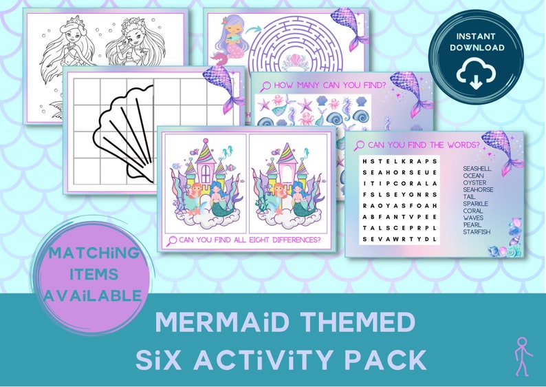 Mermaid Activity Pack: Coloring, Maze, Wordsearch (digital Download) - Etsy