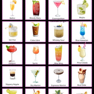 Cocktail Bingo | Cocktail Themed Game | Girls Night in | Retro Bingo ...