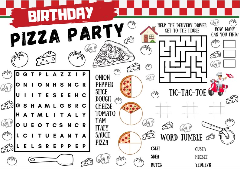 Pizza Party Placemat | Pizza Themed Event | Children's Activity | Pizza ...