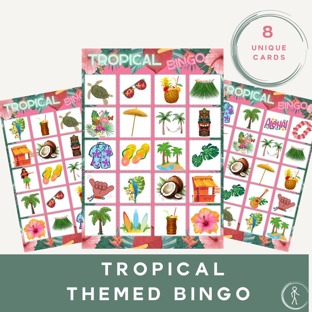 Tropical Bingo | Aloha Bingo | Beach Bingo | Paradise Bingo | Exotic ...