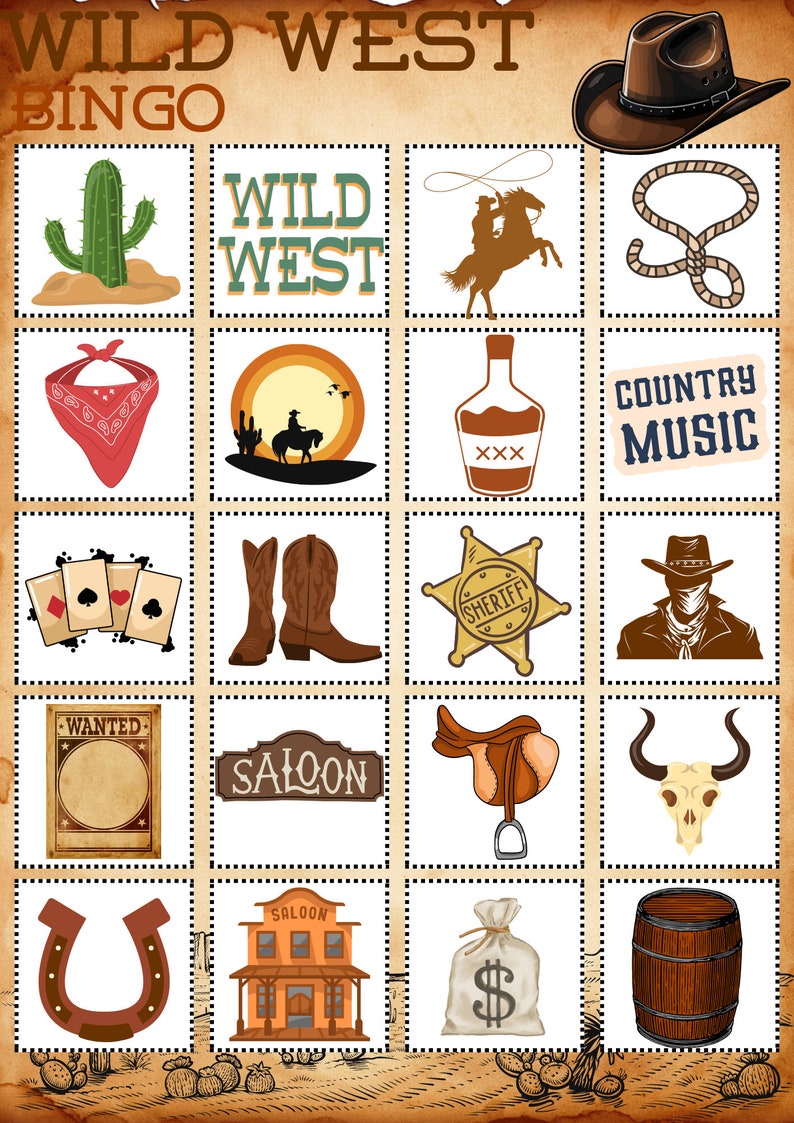 Wild West Bingo | Cowboy Bingo | Frontier Fun | Family Bingo | Themed ...