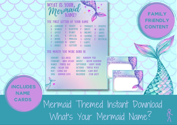 Mermaid Whats Your Name Party Game Instant Download - Etsy