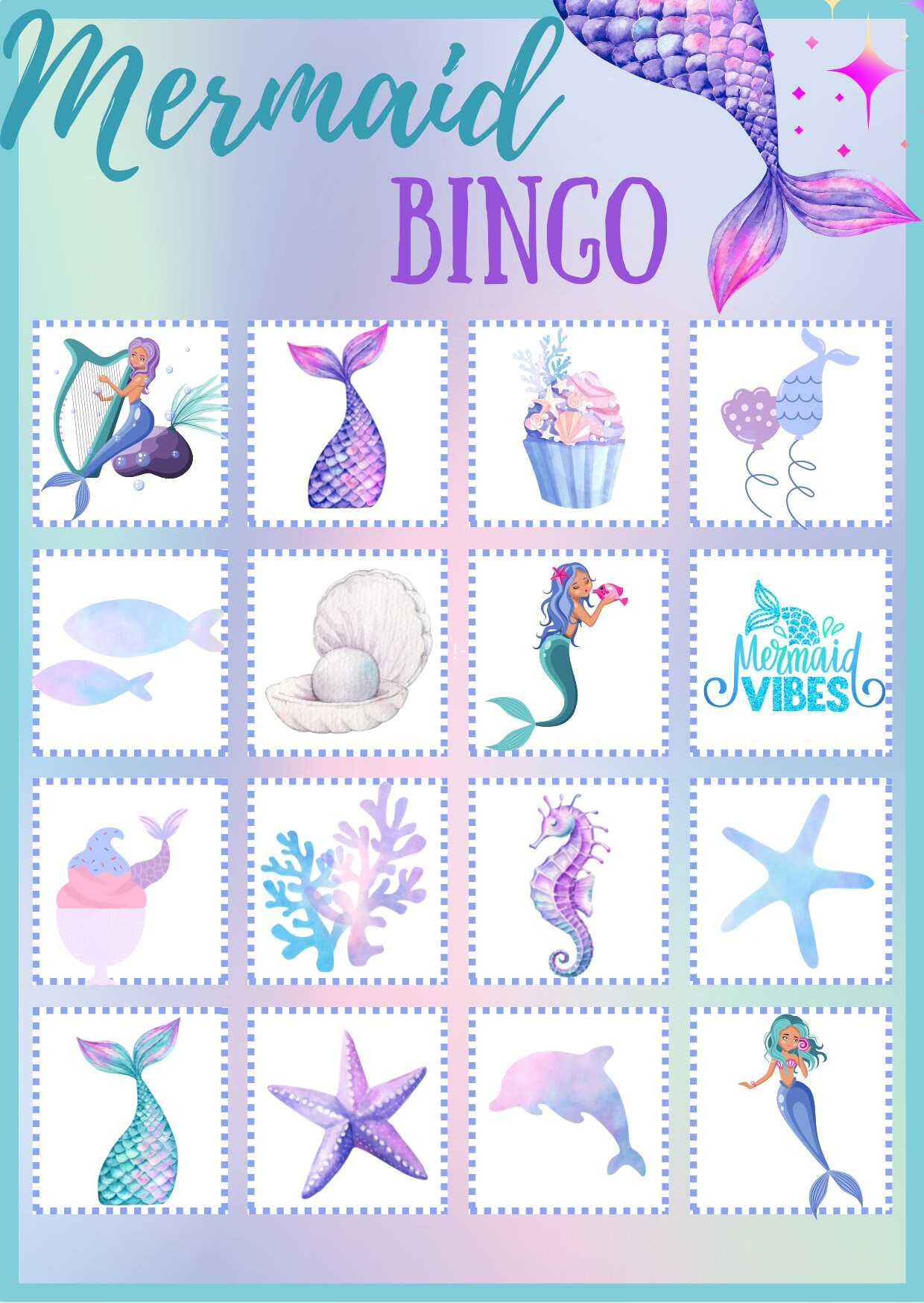 Mermaid Bingo Party Game Girls Birthday Mermaid Themed - Etsy