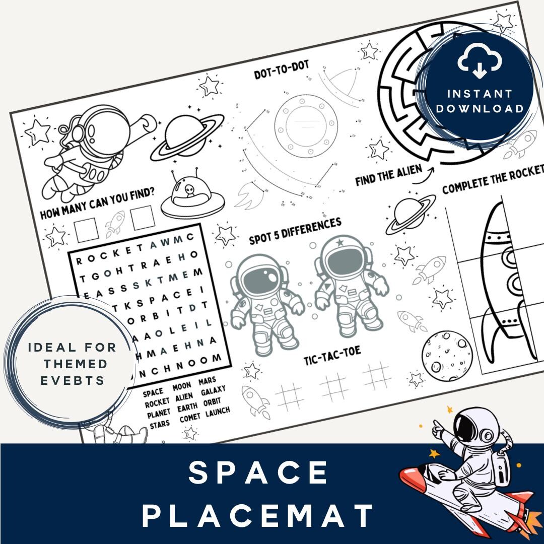 Space Birthday Activity Placemat: Kids Learning Sheet (digital Download ...