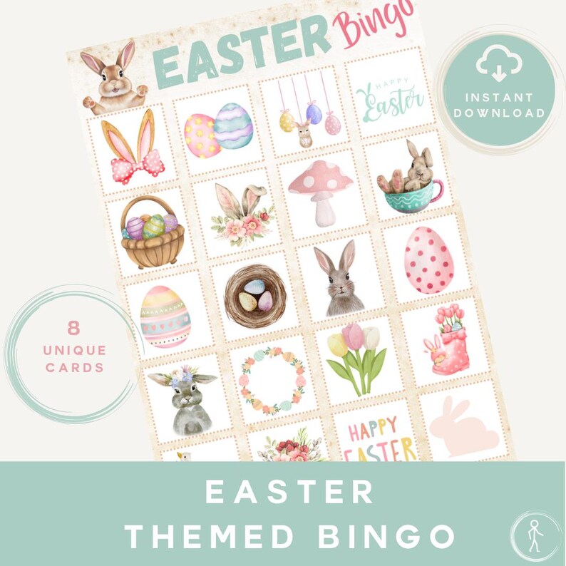 Easter Themed Bingo Game | Instant Download | Eight Unique Cards | Cute ...