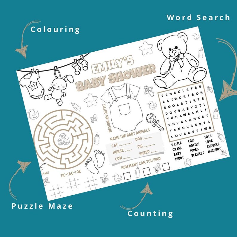 Baby Shower Kids Activity Sheet | Baby Shower Placemat | It's a Girl ...