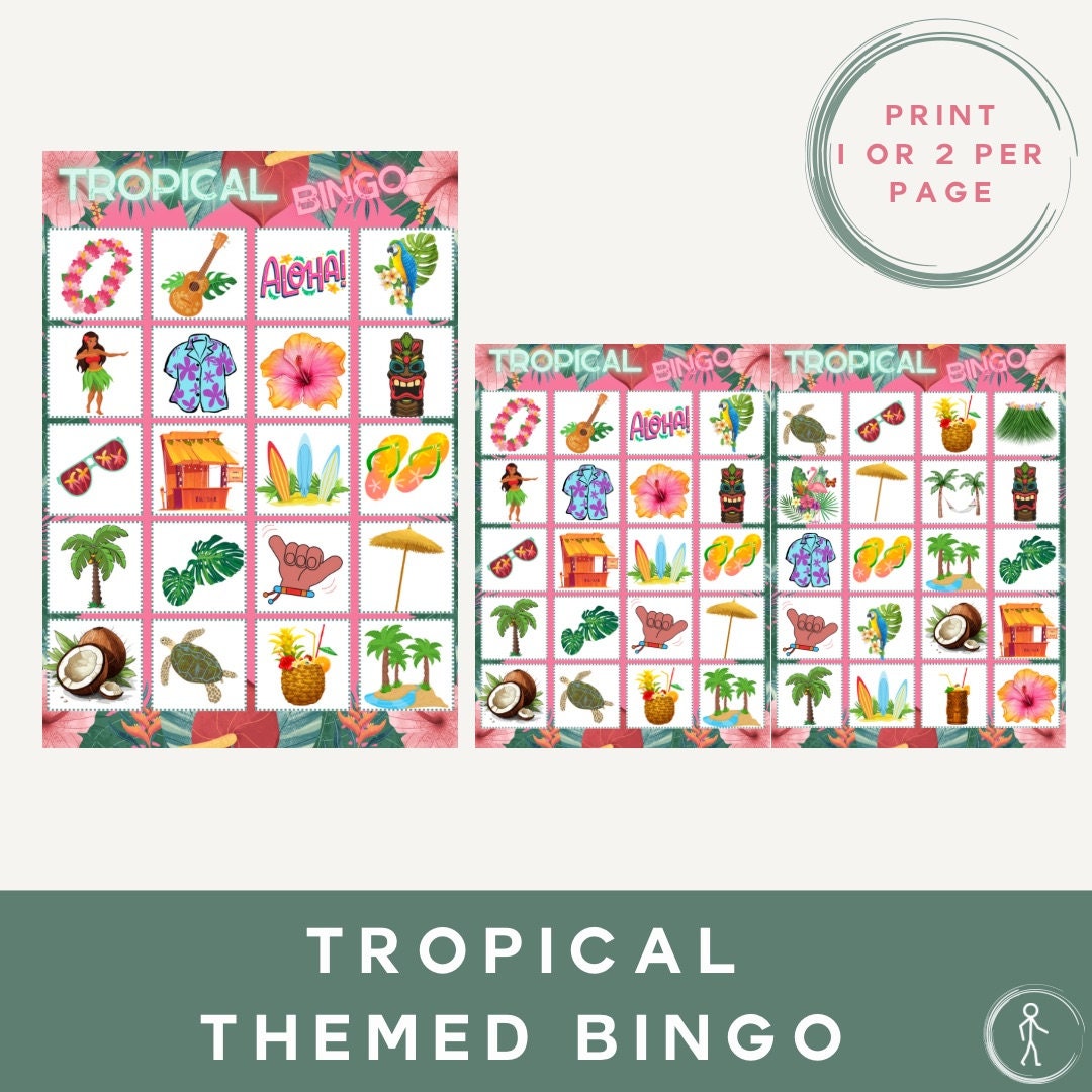 Tropical Bingo | Aloha Bingo | Beach Bingo | Paradise Bingo | Exotic ...