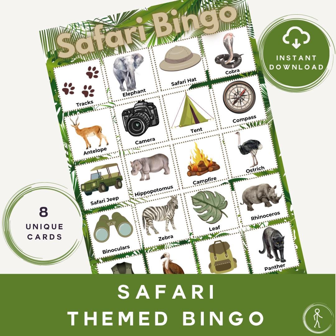 Safari Animal Bingo Game: Printable Jungle Party Activity (instant ...