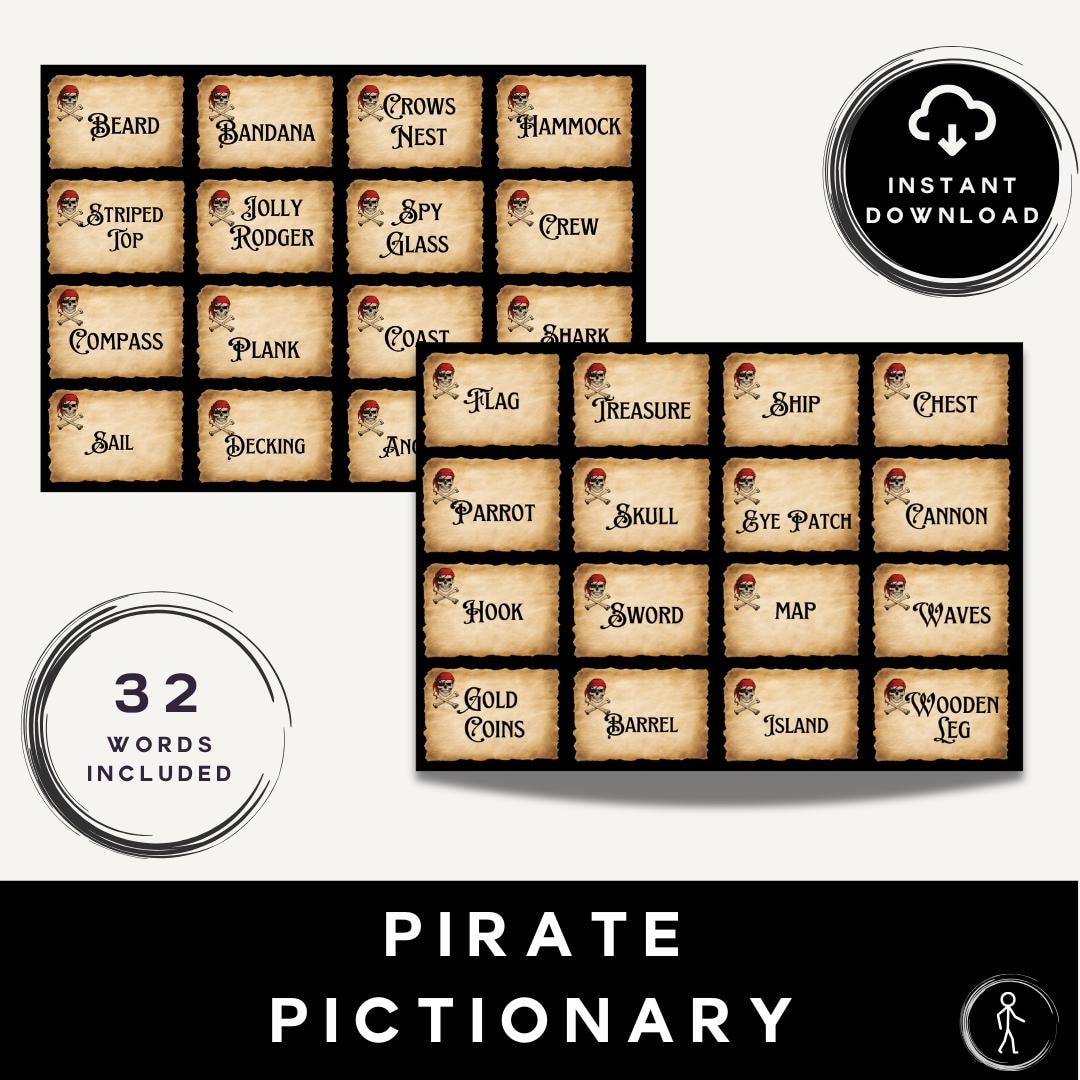 Pirate Pictionary Game: 32 Pirate Words (digital Download) - Etsy