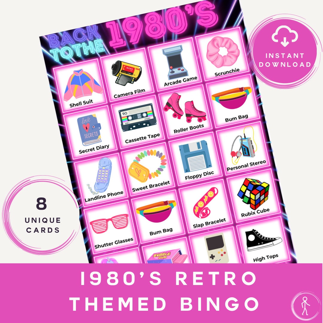 1980's Bingo Game | Retro-themed Bingo | Nostalgic Bingo | Neon Bingo ...
