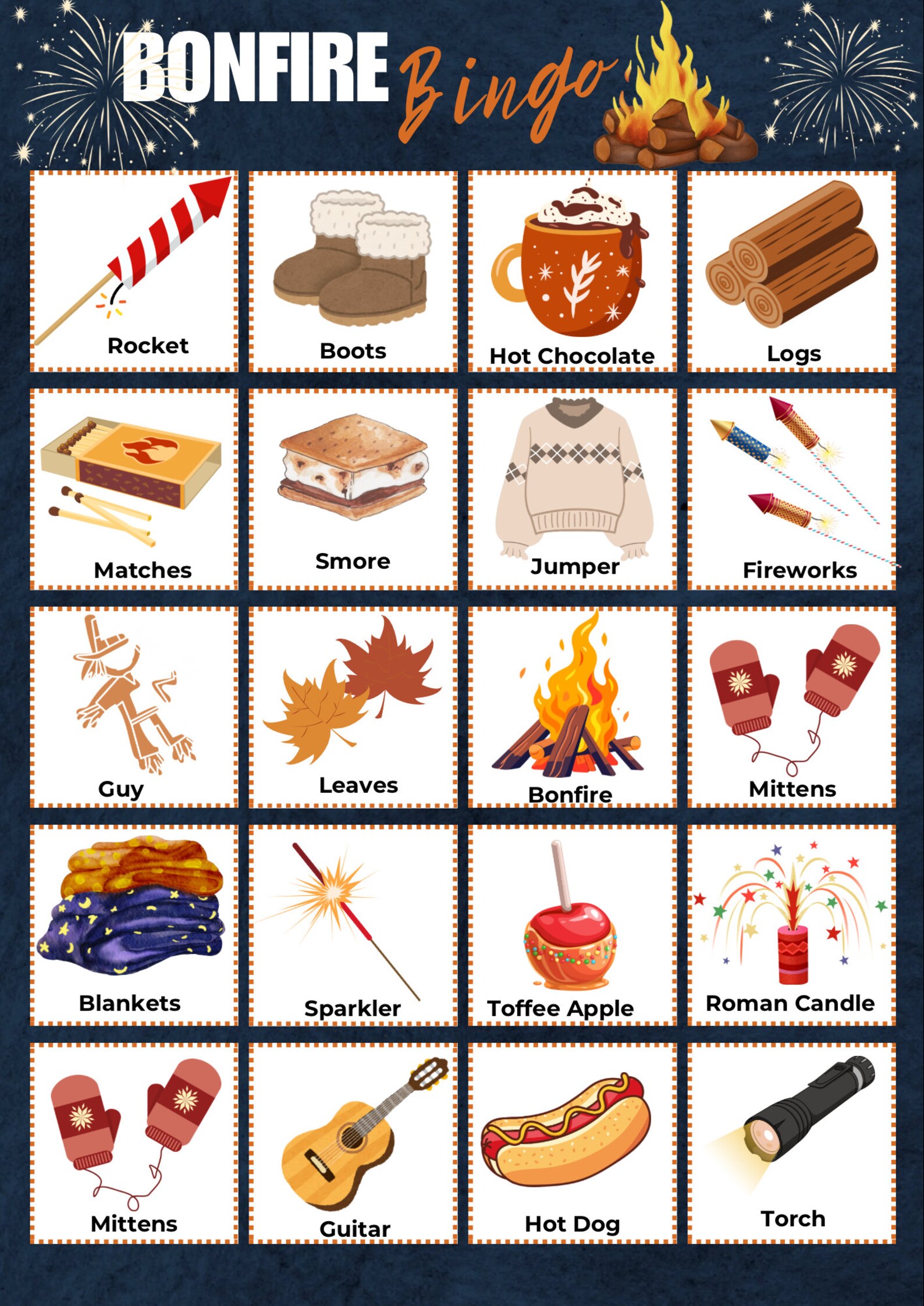 Bonfire Bingo | Bonfire Themed Game | Firework Bingo | Guy Fawkes ...