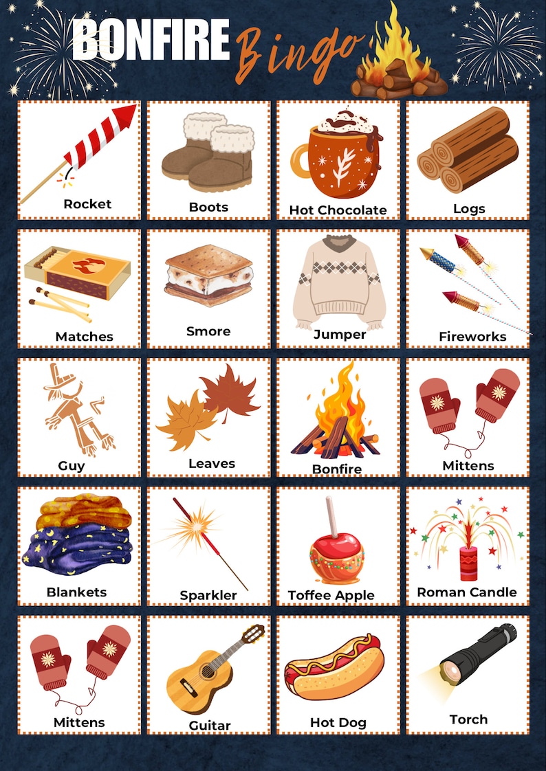 Bonfire Bingo | Bonfire Themed Game | Firework Bingo | Guy Fawkes ...