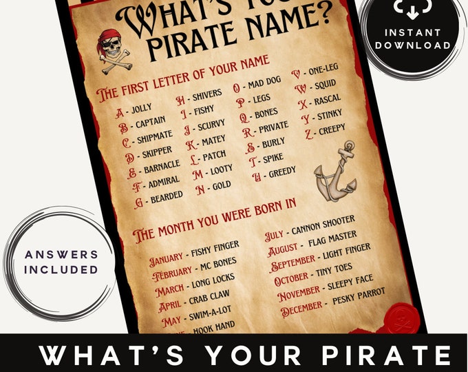 What's Your Pirate Name Printable - Gasparilla - Etsy Canada
