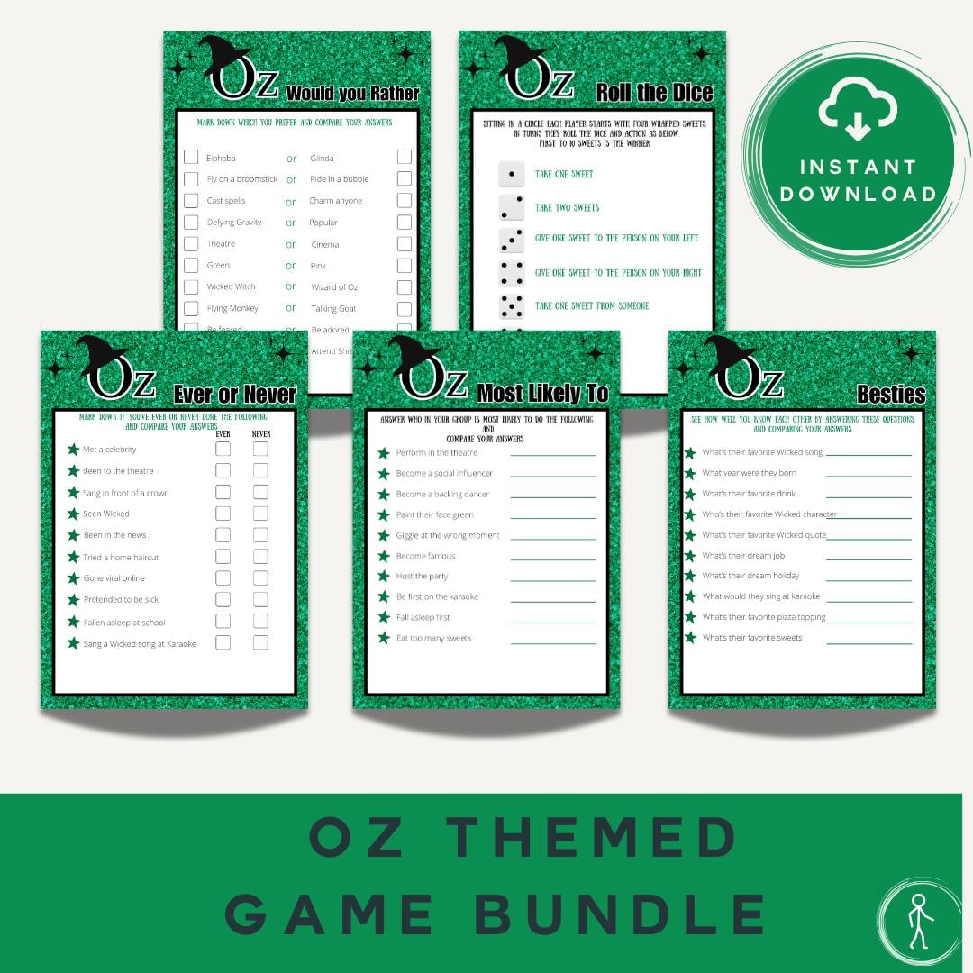 Oz Themed Games Bundle | Instant Download Elphaba Games | Wicked Themed ...